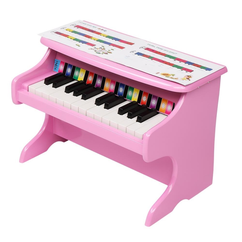SalonMore 25-Key Kids Wooden Piano Toy,Mechanical Sound,Pink - salonmore