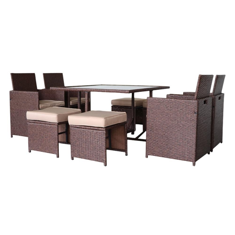 Oshion Wicker 9-piece Conversation Set with Ottomans & Table, Rattan ...